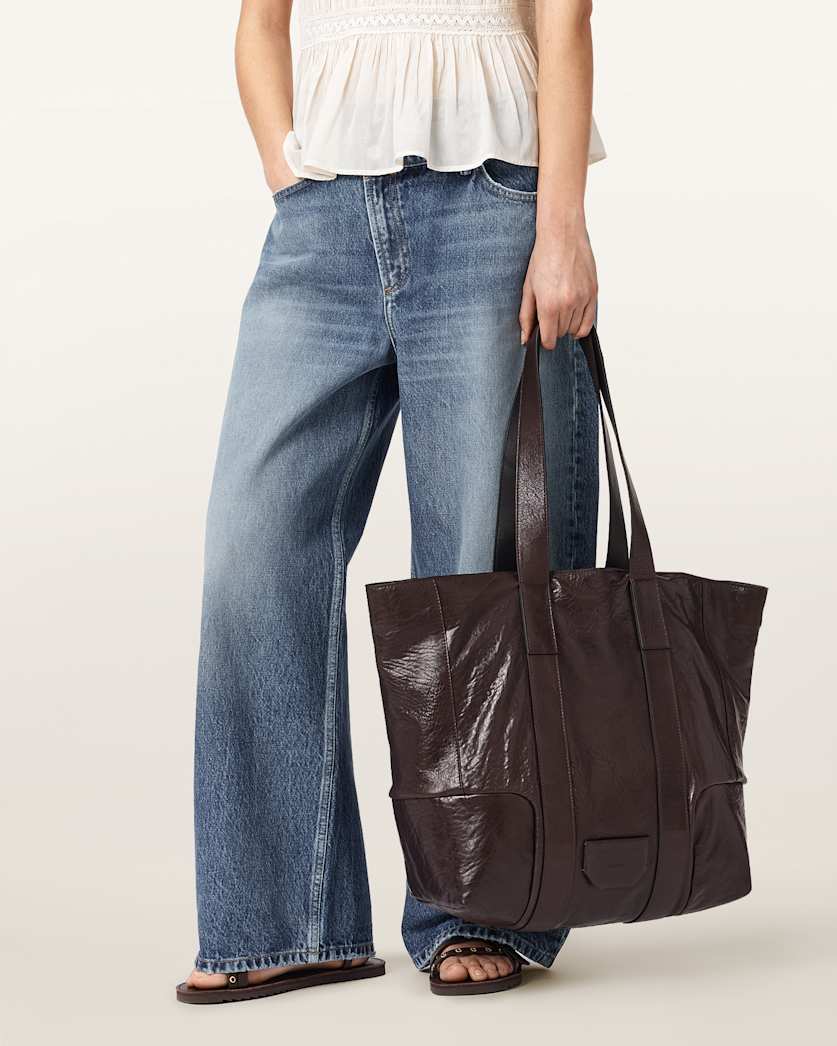 Ares Grain Leather Open Tote Bag BURNT UMBER RED | ALLSAINTS